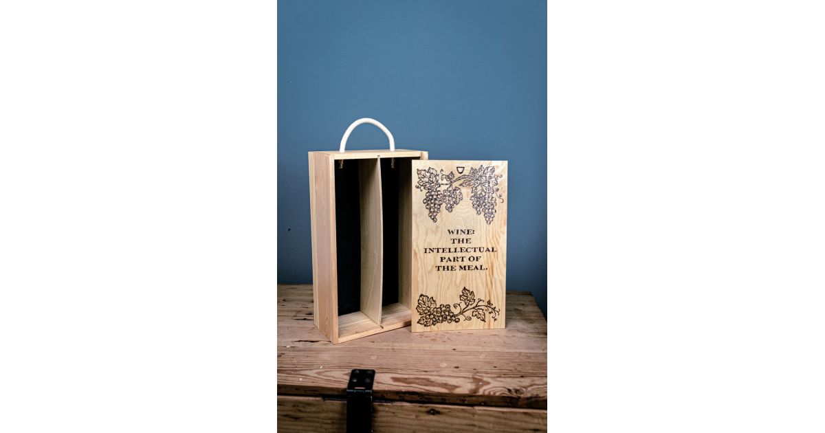 Buy 2 Bottle Hand Burned Pre-Made Wine Box - VINVM