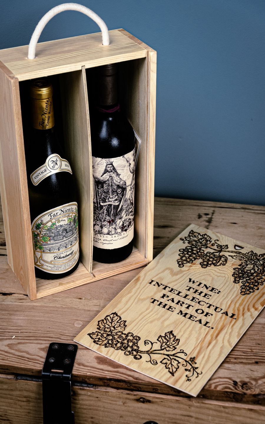 Buy 2 Bottle Hand Burned Pre-Made Wine Box - VINVM