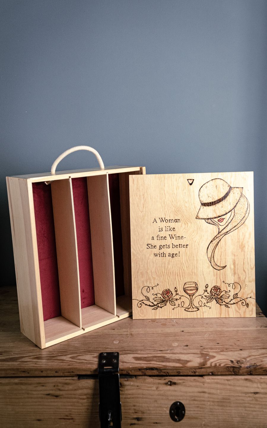 Buy 3 Bottle Hand Burned Pre-Made Wine Box - VINVM