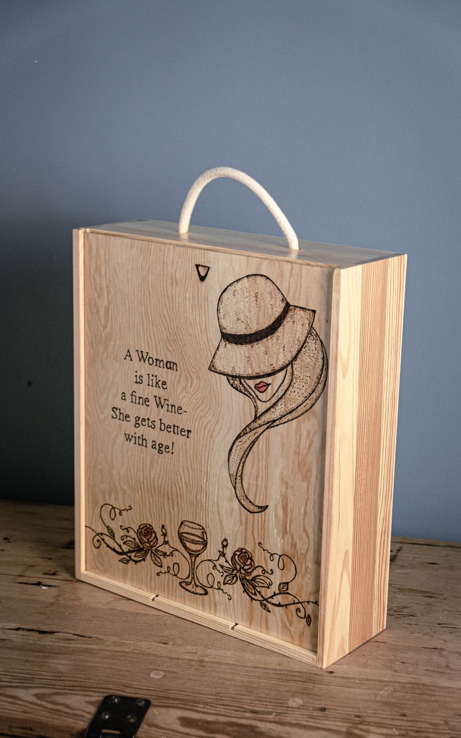 Buy 3 Bottle Hand Burned Pre-Made Wine Box - VINVM