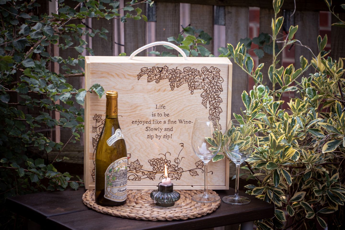 Buy 4 Bottle Hand Burned Pre-Made Wine Box - VINVM